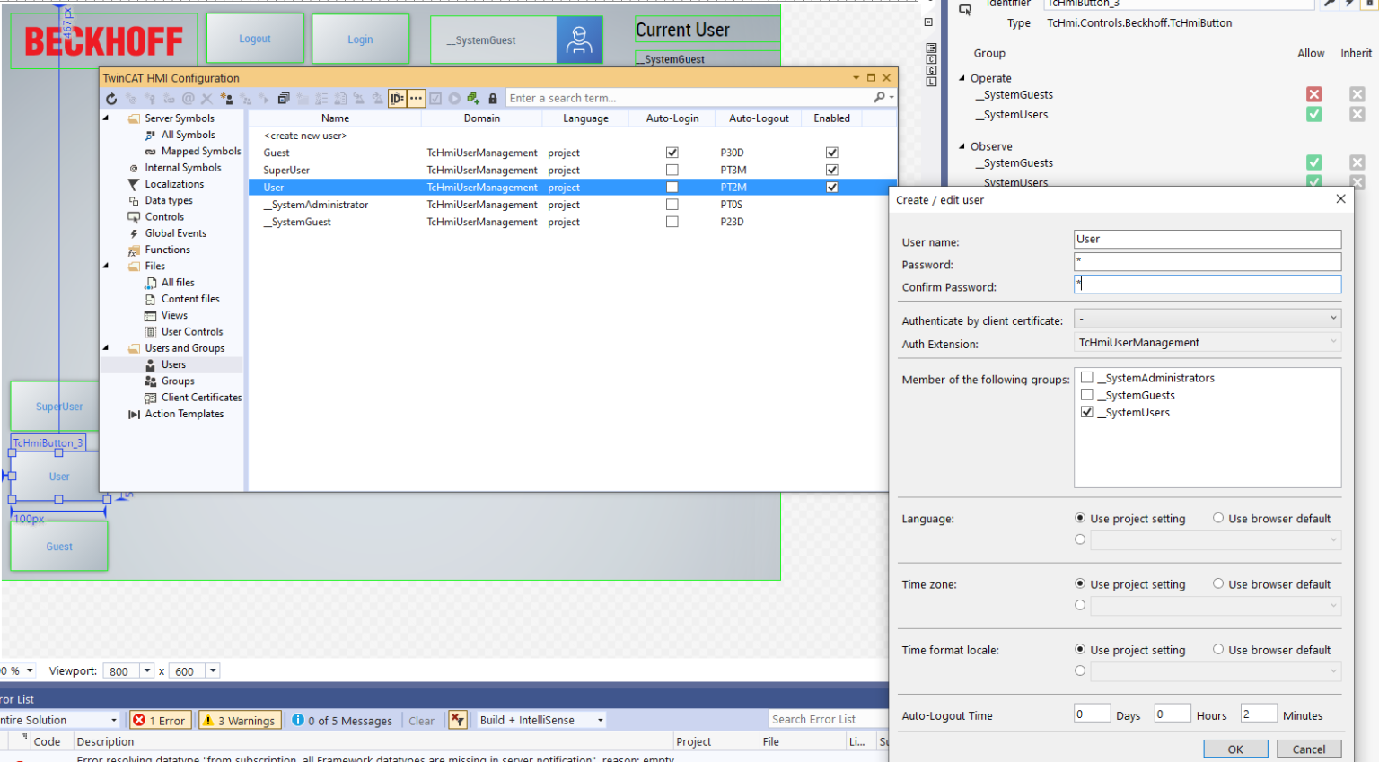 HMI User Management - HEMELIX